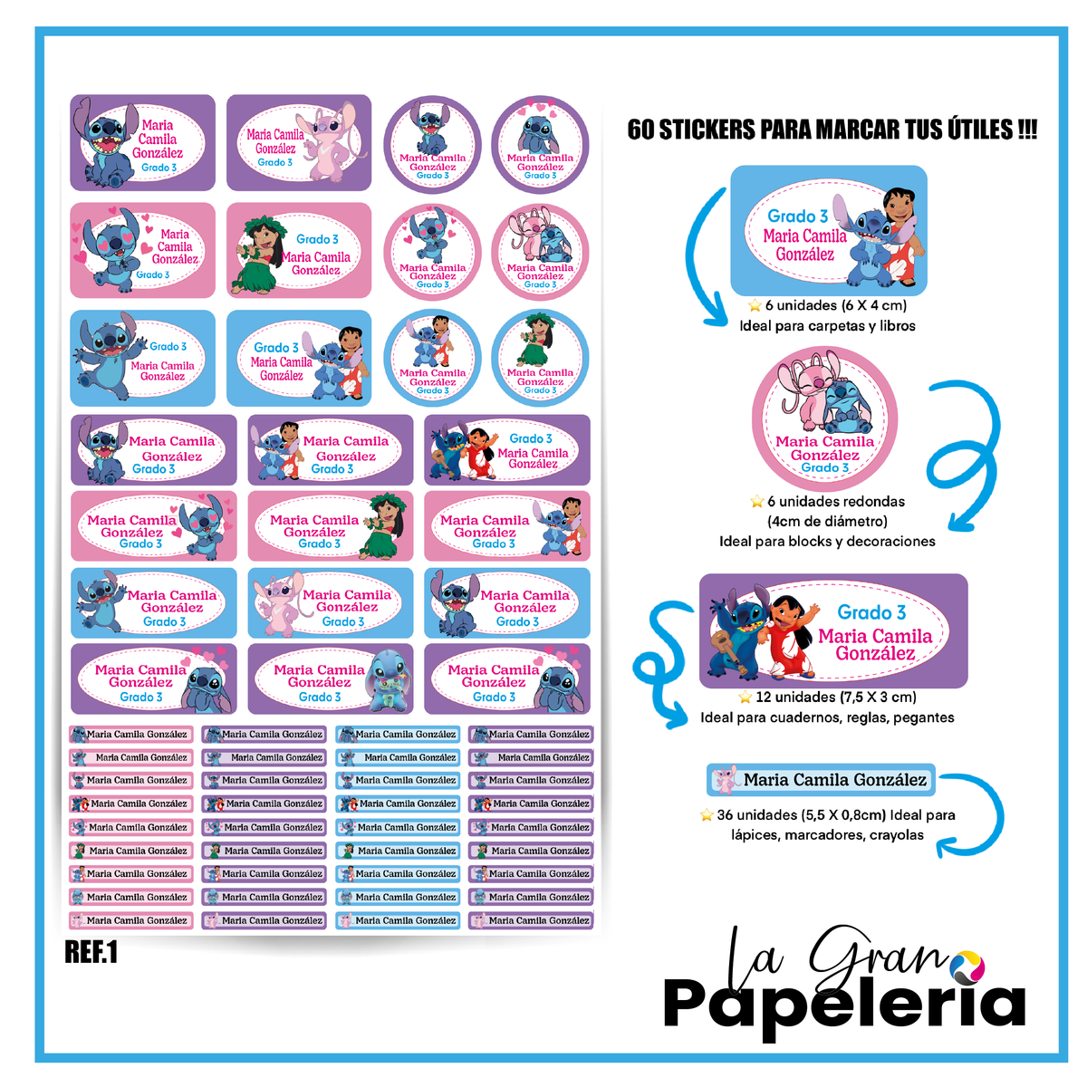 STICKERS PARA ÚTILES REF LILO Y STICH | lagranpapeleria